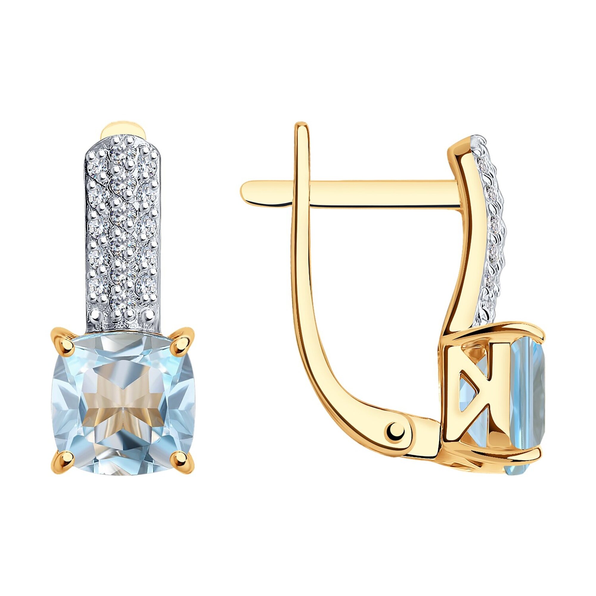 Серьги, красное золото, 585 проба, фианит, топаз