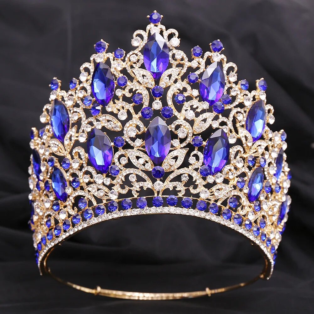 Синяя хрустальная корона для волос DIEZI blue gold-A