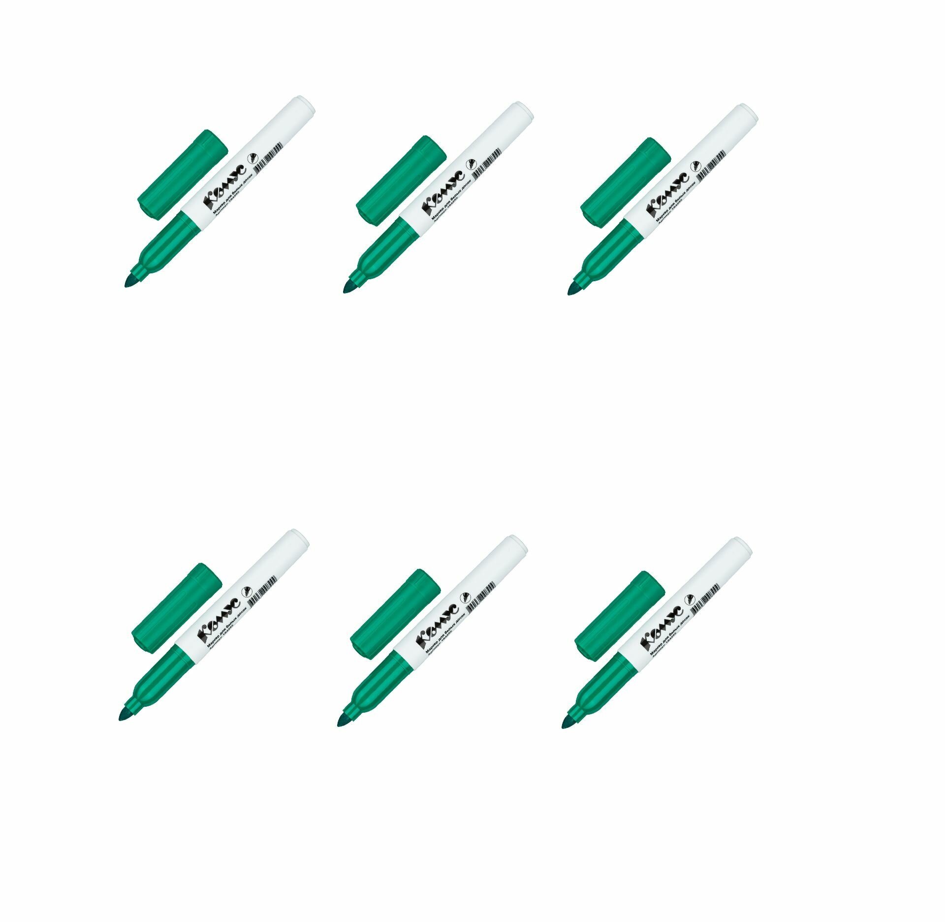 Комус Маркер для белых досок, зеленый 2-5мм, 6 уп