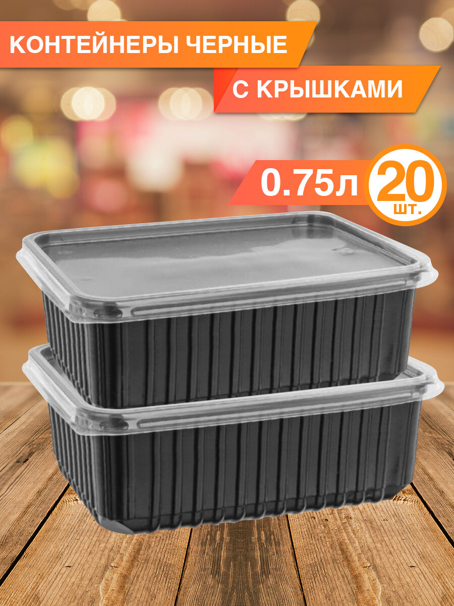 Одноразовая посуда, контейнеры с крышкой 750 мл, 20 шт