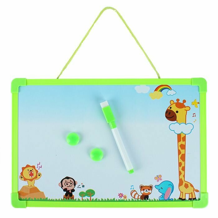 Доска магнитно-маркерная 20х30см, маркер+2 магнита, зеленая