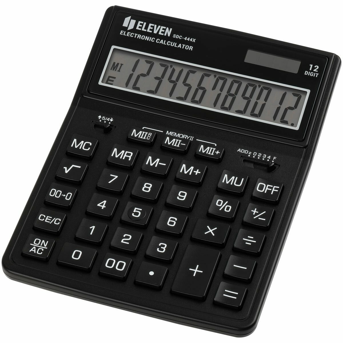 Калькулятор настольный Eleven SDC-444X-BK, 12-разрядный, двойное питание, черный (SDC-444X-BK)