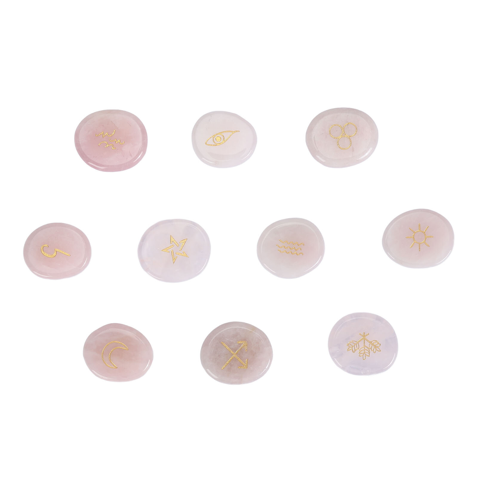 Набор из 10 штук: полированные руны для гадания и медитации, с выгравированными цыганскими символами, из розового кристалла, для исцеления и ритуалов.