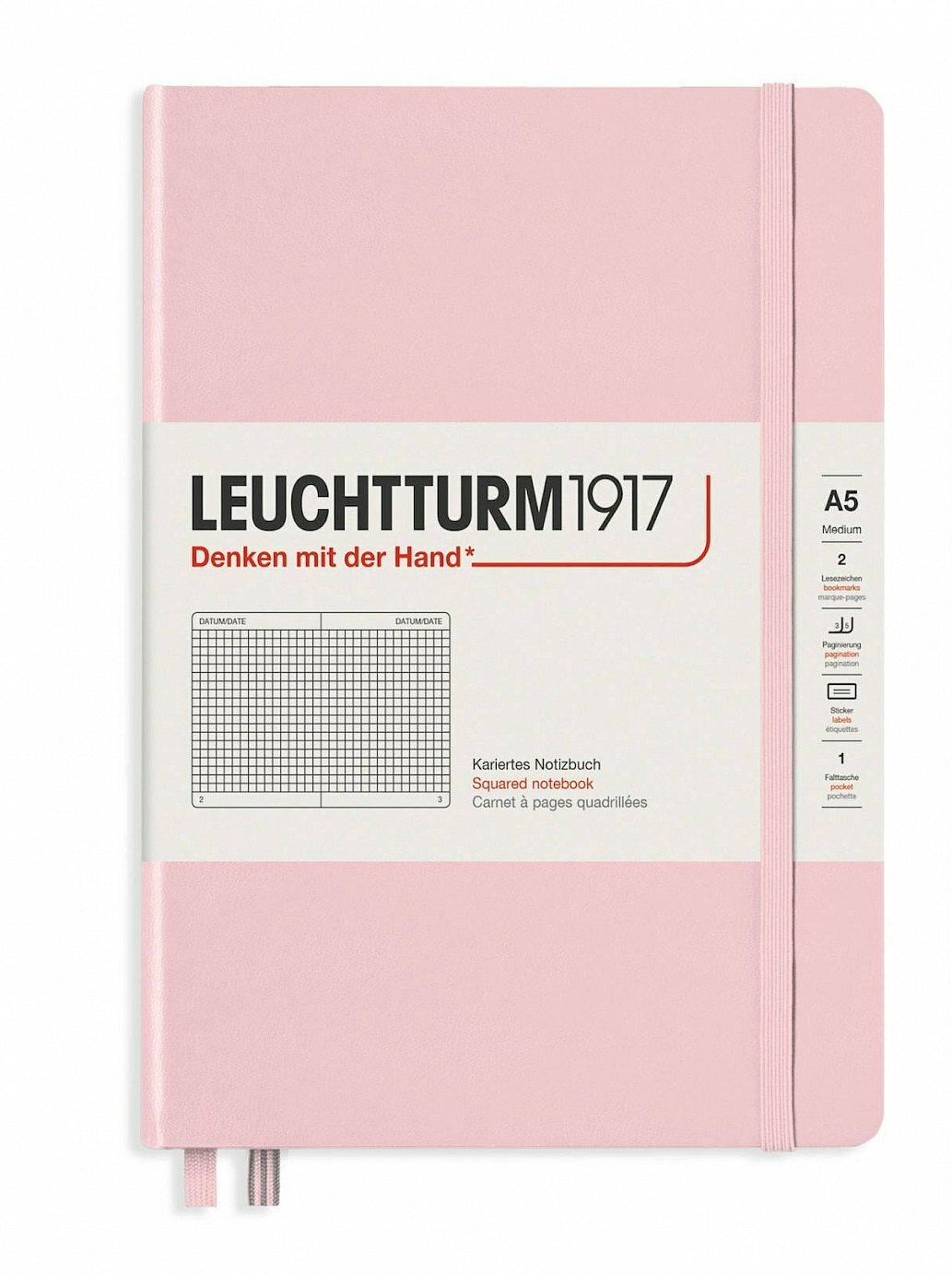 Книга для записей A5 125л кл. "Classic" тв. обл, пудровый, Leuchtturm1917