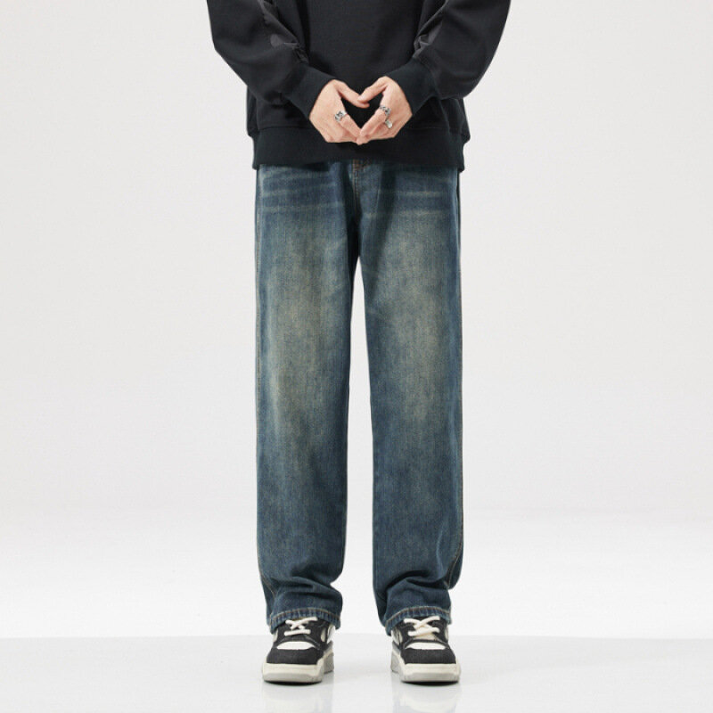 Охоты Брюки JYL Толстые широкие прямые джинсы мужские хайстрит ретро базовые минималистичные универсальные