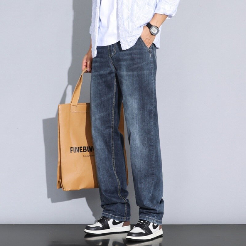 Охоты Брюки JYL Черные эластичные джинсы мужские весенне-осенние широкие прямые ретро широкие штаны повседневные
