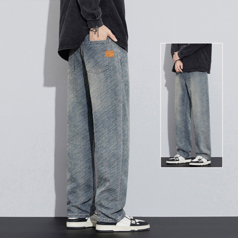 Охоты Брюки JYL Модные звездные узоры мягкие джинсы мужские новинки широкие штаны американские хайстрит ретро