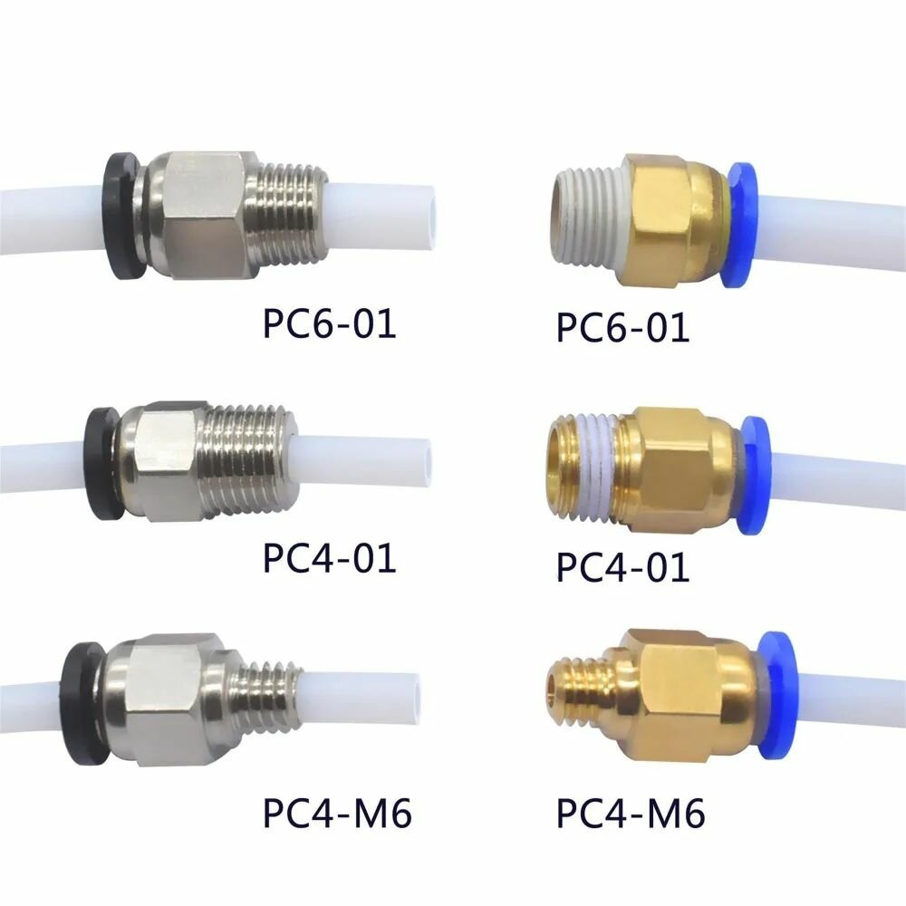 2 шт. пневматических соединителей для 3D-принтеров, быстроразъемные соединители Боудена, труба 1,75/3 мм, фитинги PC4 M6 M10, трубка из птфэ 2/4 мм