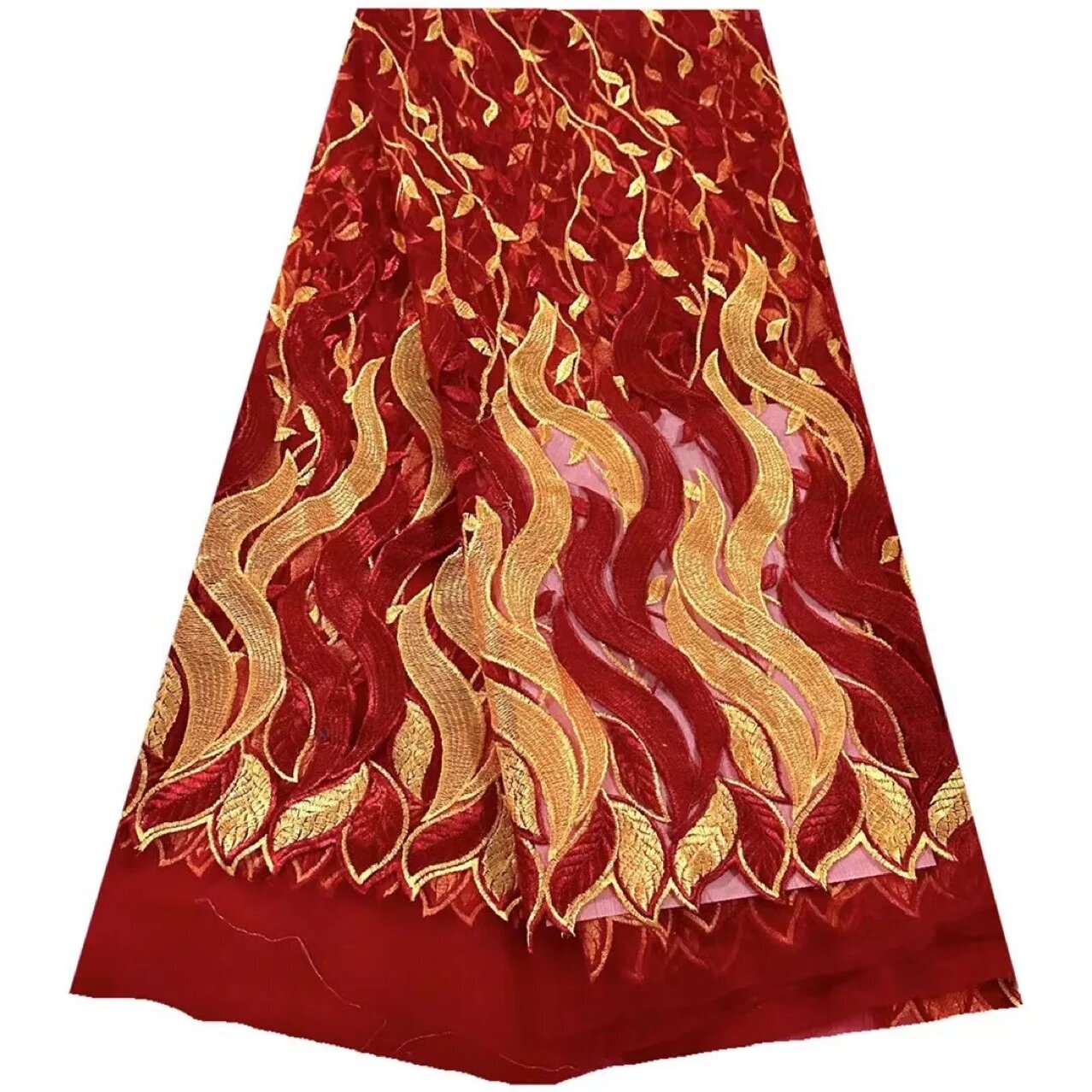 Двухцветная сетчатая ткань с вышивкой для платья Красный