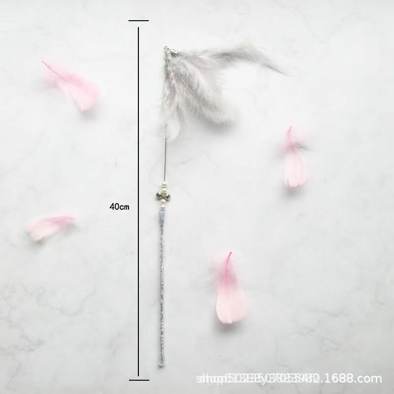 Элегантная кошачья палочка с серым перьевым дизайном, интерактивная игрушка для кошек с мягкими лентами и колокольчиком