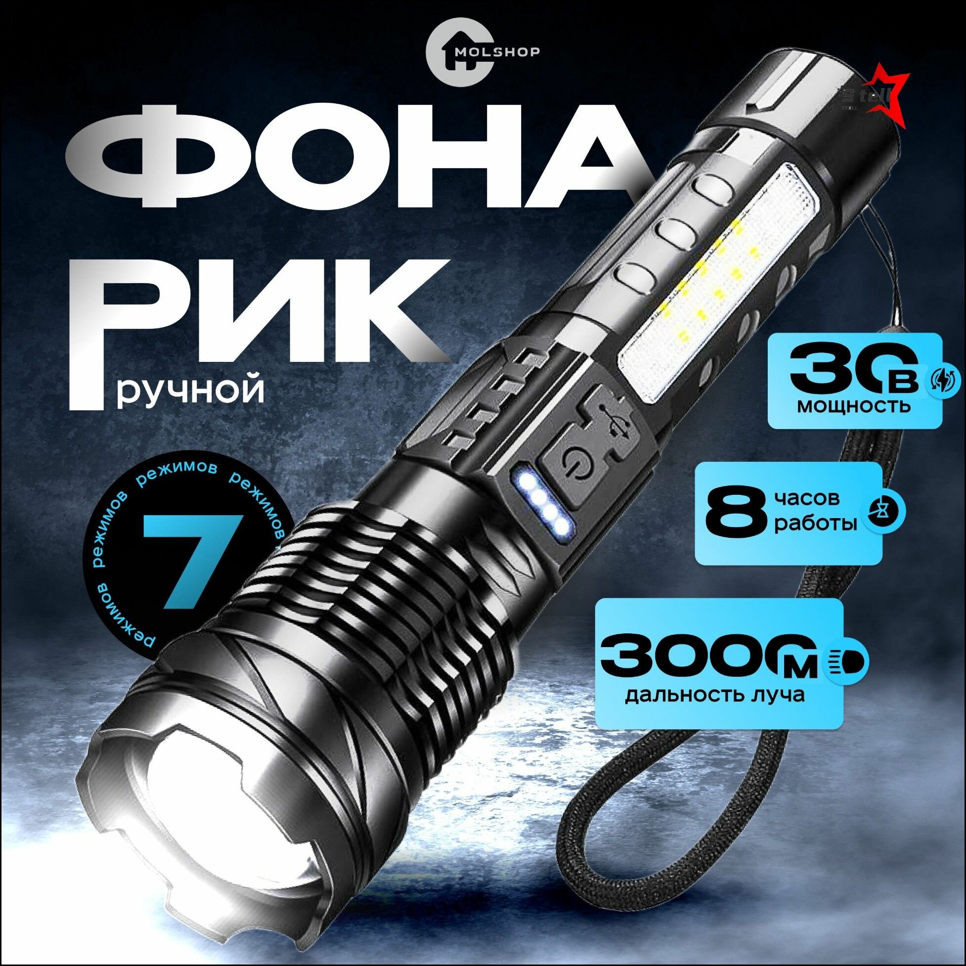 Бестселлер с лазерным диодом, аккумуляторный ручной фонарь