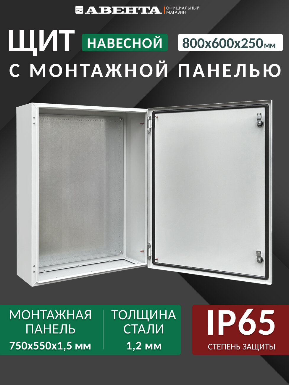 Щит с монтажной панелью ЩМП IP65 (800х600х250) металл, серия STEP