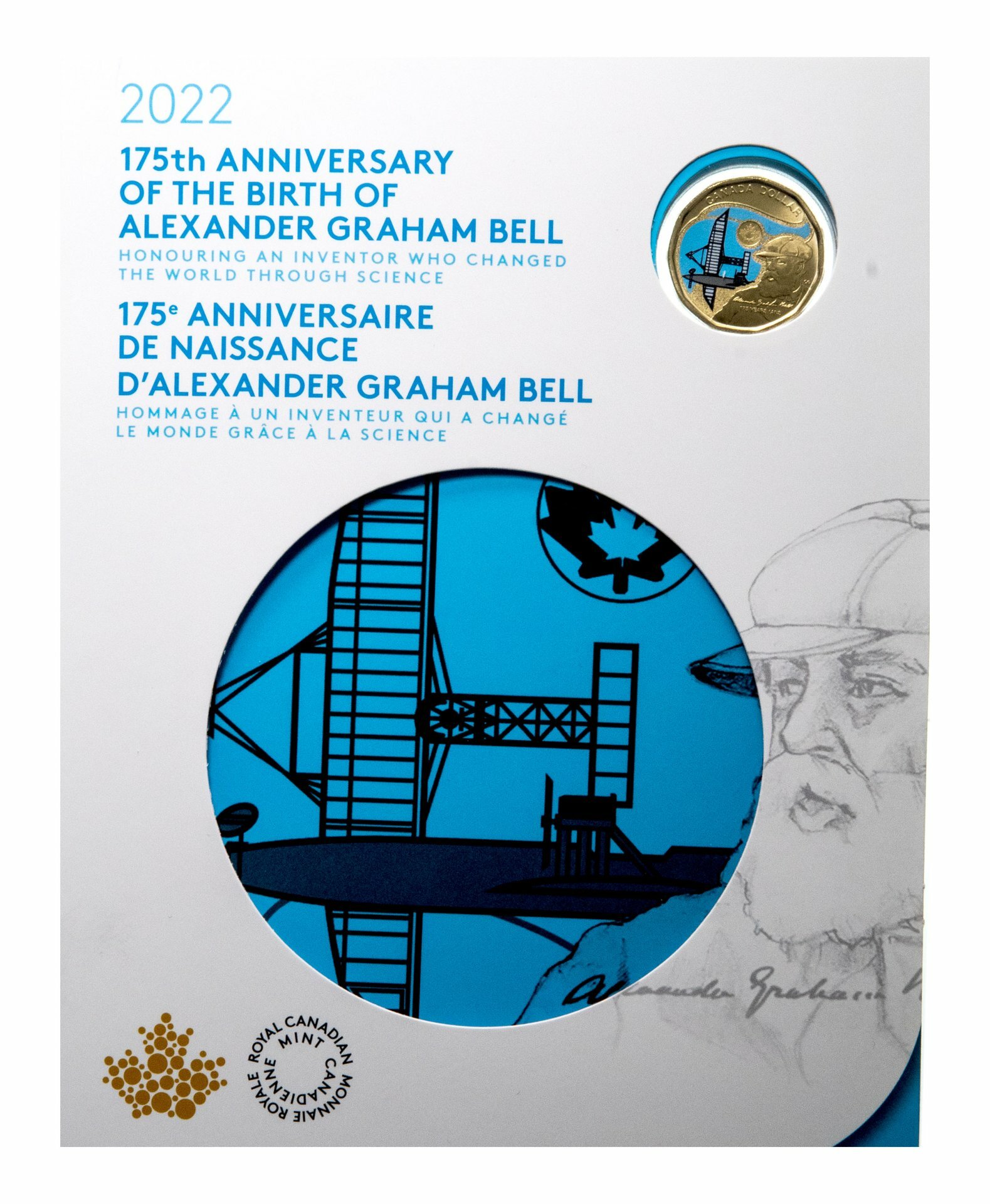 Канада набор из 7 монет 2022 "175 лет со дня рождения Александра Грейама Белла" в буклете, Сталь с латунным покрытием, в сохранности UNC