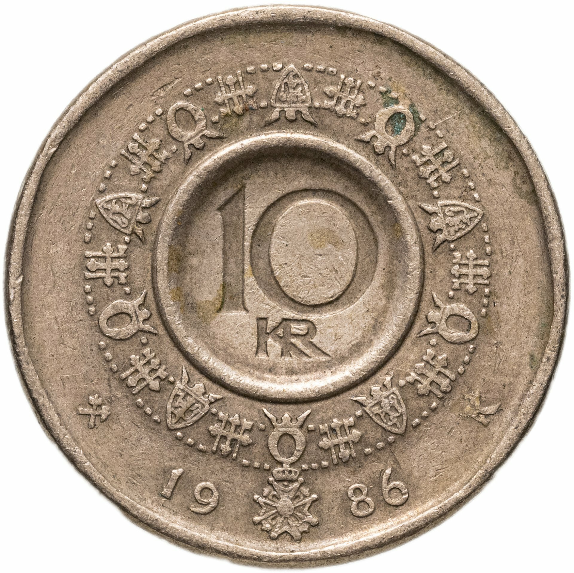 Норвегия 10 крон kroner 1983-1991, случайная дата, МНЦ медь-никель-цинк, в сохранности VF-XF