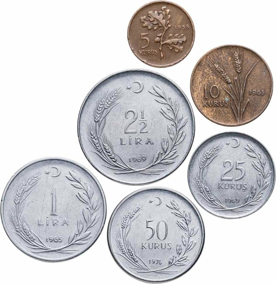 Турция набор монет 1958-1980 6 штук, Бронза, Нержавеющая сталь, в сохранности VF-XF