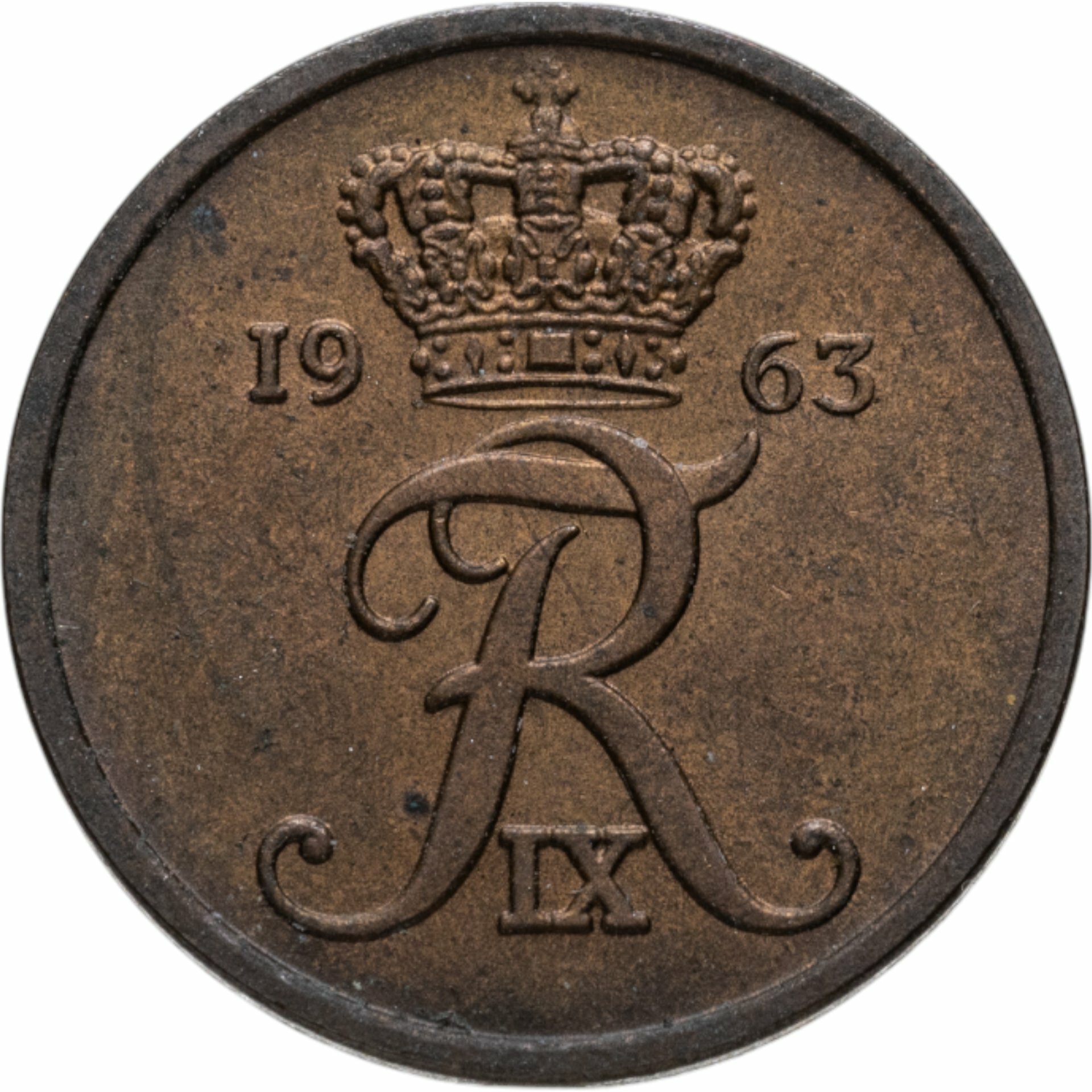 Дания 2 эре ore 1963 Бронза /коричневый цвет/, в сохранности XF