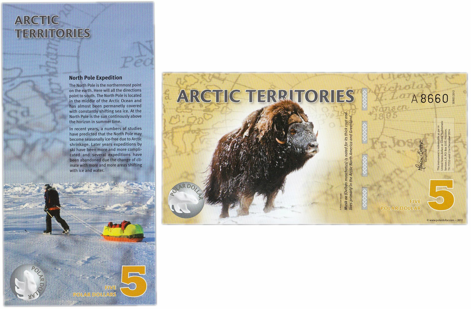 Арктические территории Арктика5 долларов 2012 "Мускусный бык" полимер