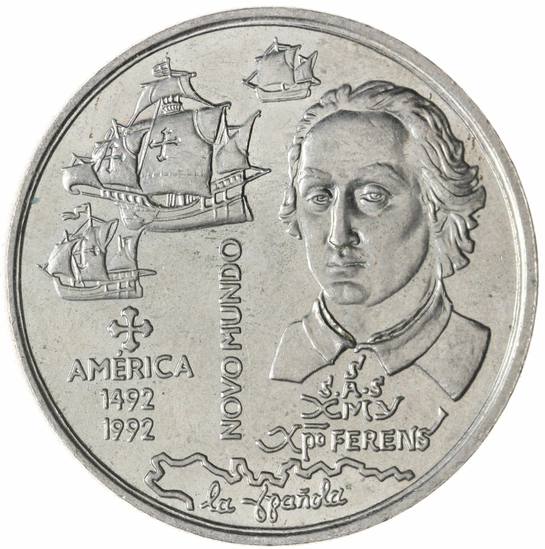 Португалия 200 эскудо escudos 1992 Новый мир - Америка, Мельхиор медь-никель, в сохранности AU