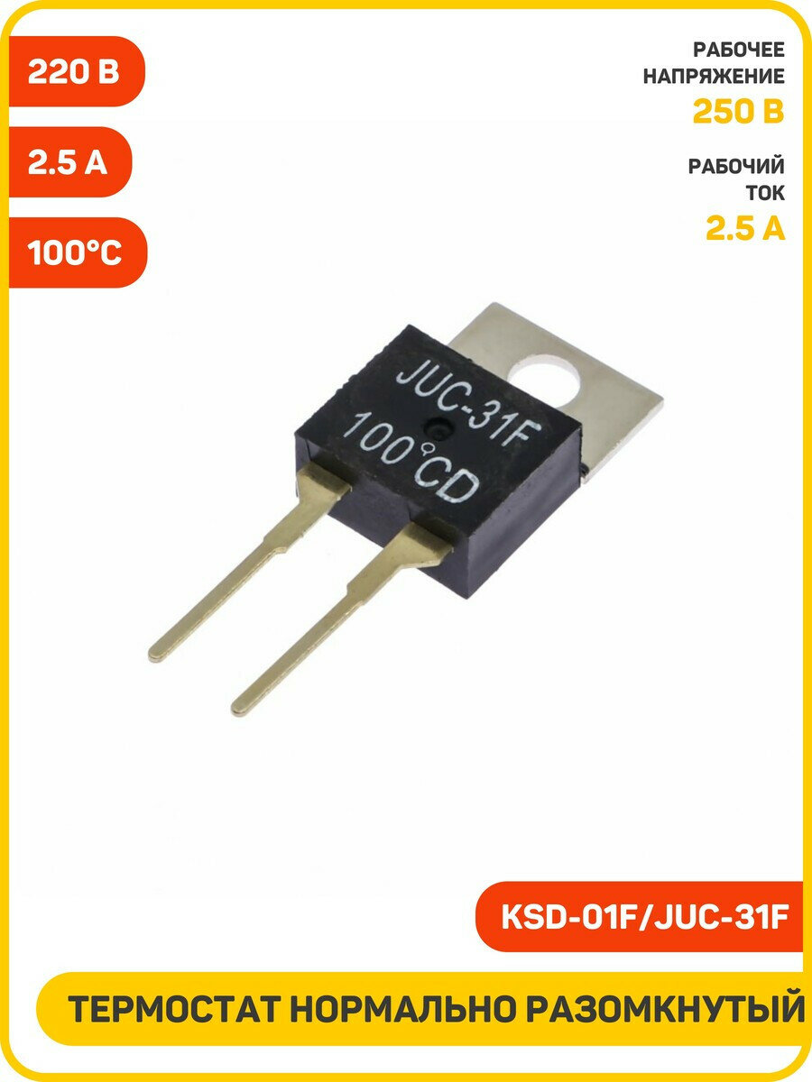 Термостат Ruichi нормально разомкнутый 100°C/220 В/2.5 А (KSD-01F/JUC-31F)