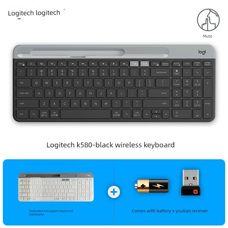 Беспроводная Bluetooth-клавиатура Logitech K580, ультратонкая и бесшумная, для мобильных телефонов, планшетов, iPad и