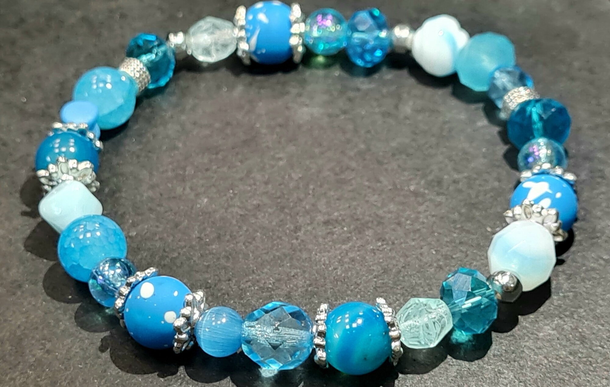 Эластичный браслет, агат, стекло, металл