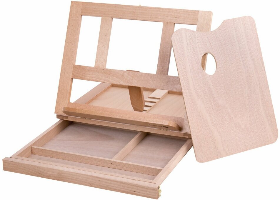 Мольберт настольный из бука с выдвижным ящиком, 34,5х26х27 см, холст до 30 см, BRAUBERG ART, 192247, 192247