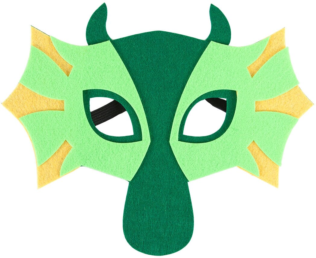 Маска карнавальная, из фетра, Дракон, Зеленый, 22*17 см, 1 ш