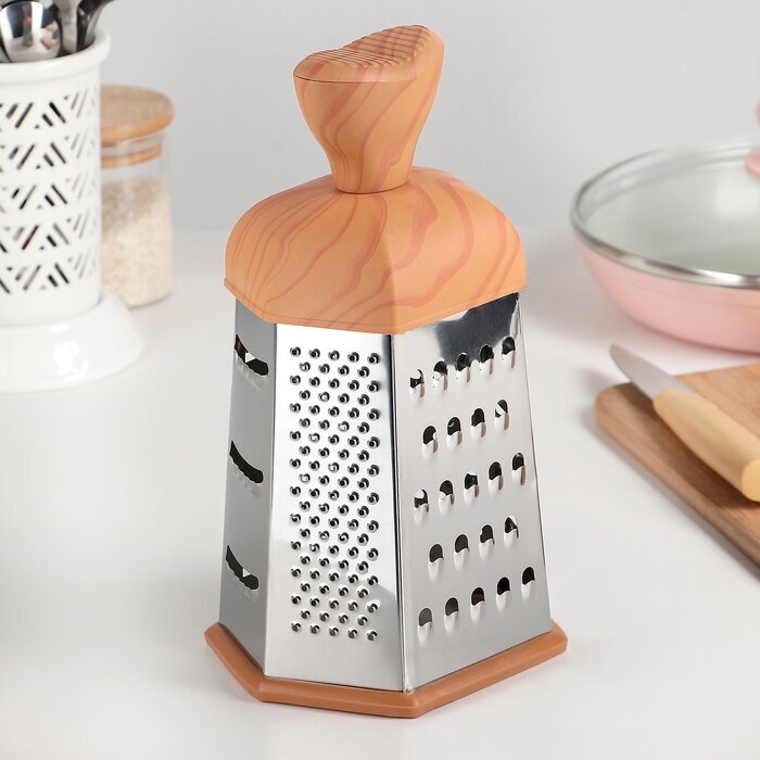 Тёрка шестигранная Доляна «Деревенька», 12×11×22 см, коричневая