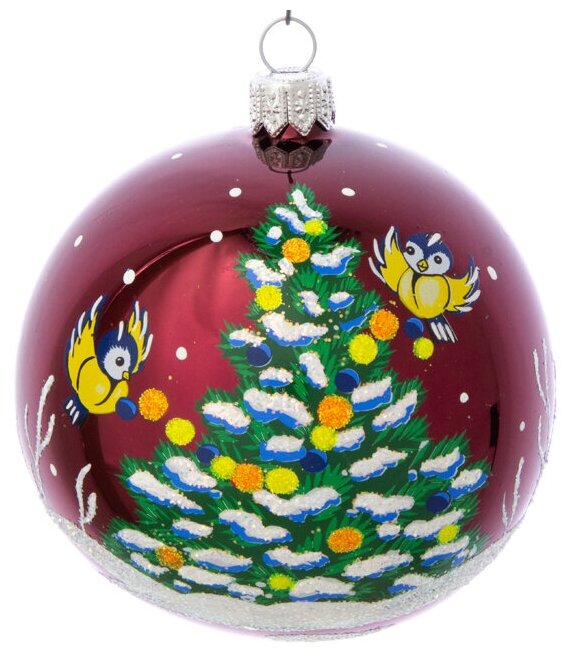 Стеклянный елочный шар Лесная Ель 8 см бордовый, Фабрика Елочка, С1307-борд