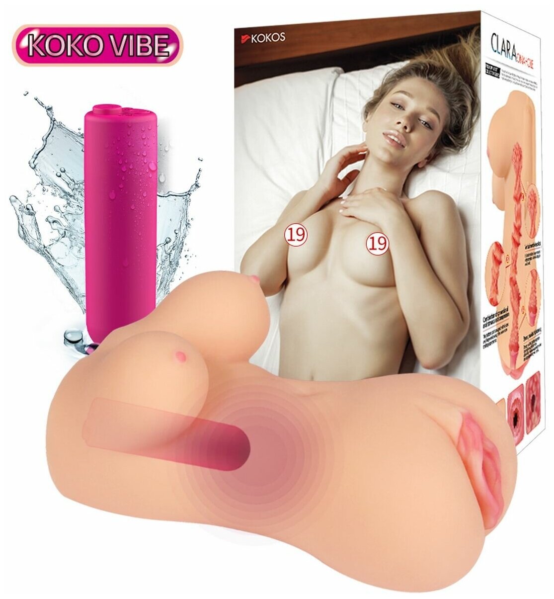 Мастурбатор-вагина с вибрацией Clara OnaHole с имитацией груди