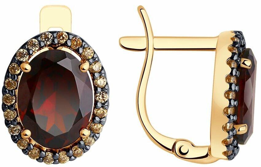 Серьги, красное золото, 585 проба, фианит, гранат