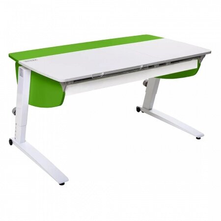 Детская школьная растущая парта для школьника Лидер "Премиум" с ящиком выдвижным белый/зеленый/белый