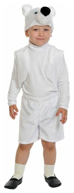 Карнавальный костюм «Белый мишка», плюш-лайт, жилет, шорты, маска, рост 92-116 см