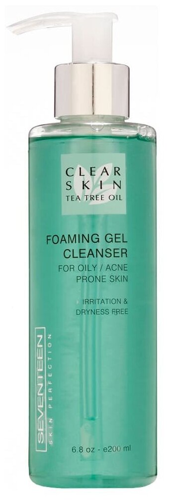 Гель Seventeen Skin Care Clear Skin Foaming Gel Cleanser For Oily/Acne Prone Skin, Очищающий пенящийся гель с маслом чайного дерева для жирной и склонной к акне кожи, 200 мл