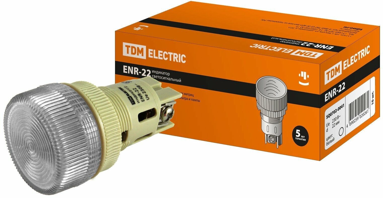 Набор Лампа TDM ENR-22 сигнальная, d22 мм, 230В, цилиндр, белый неон {SQ0702-0041} (2 шт)
