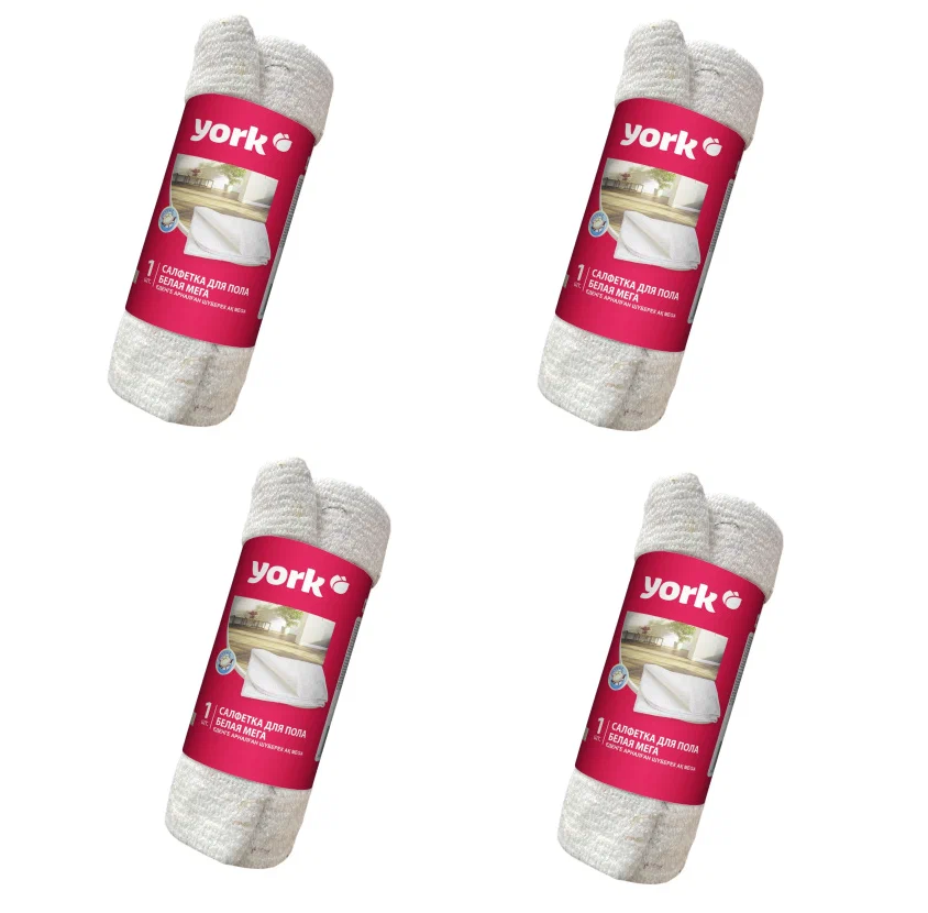Салфетка York для пола хлопковая белая в рулоне мега 260г/м2 (80х100 см), 4 шт