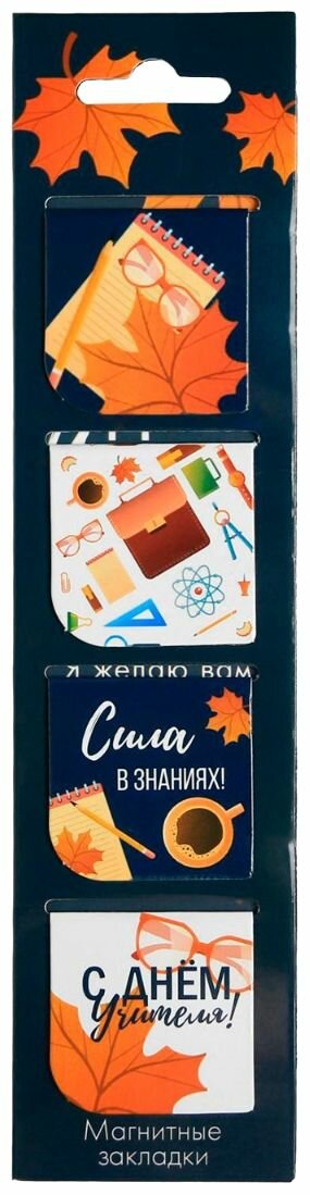 Закладки магнитные на открытке "Сила в знаниях" для книг, учебников и тетрадей, для ученика начальной школы, подарок для книголюбов, книжные аксессуары, 4 шт.