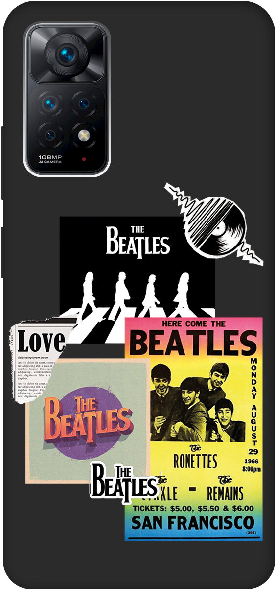 Матовый чехол Beatles Stickers для Xiaomi Redmi Note 11 Pro / Сяоми Редми Ноут 11 Про с 3D эффектом черный