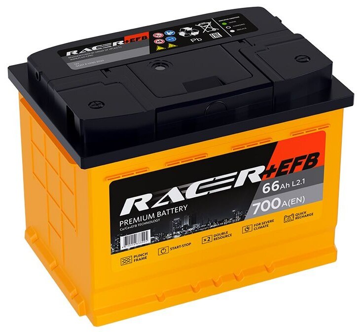 Аккумулятор автомобильный Racer EFB 66 А/ч 700 А прям. пол. Росс. авто (242х175х190) L2.1