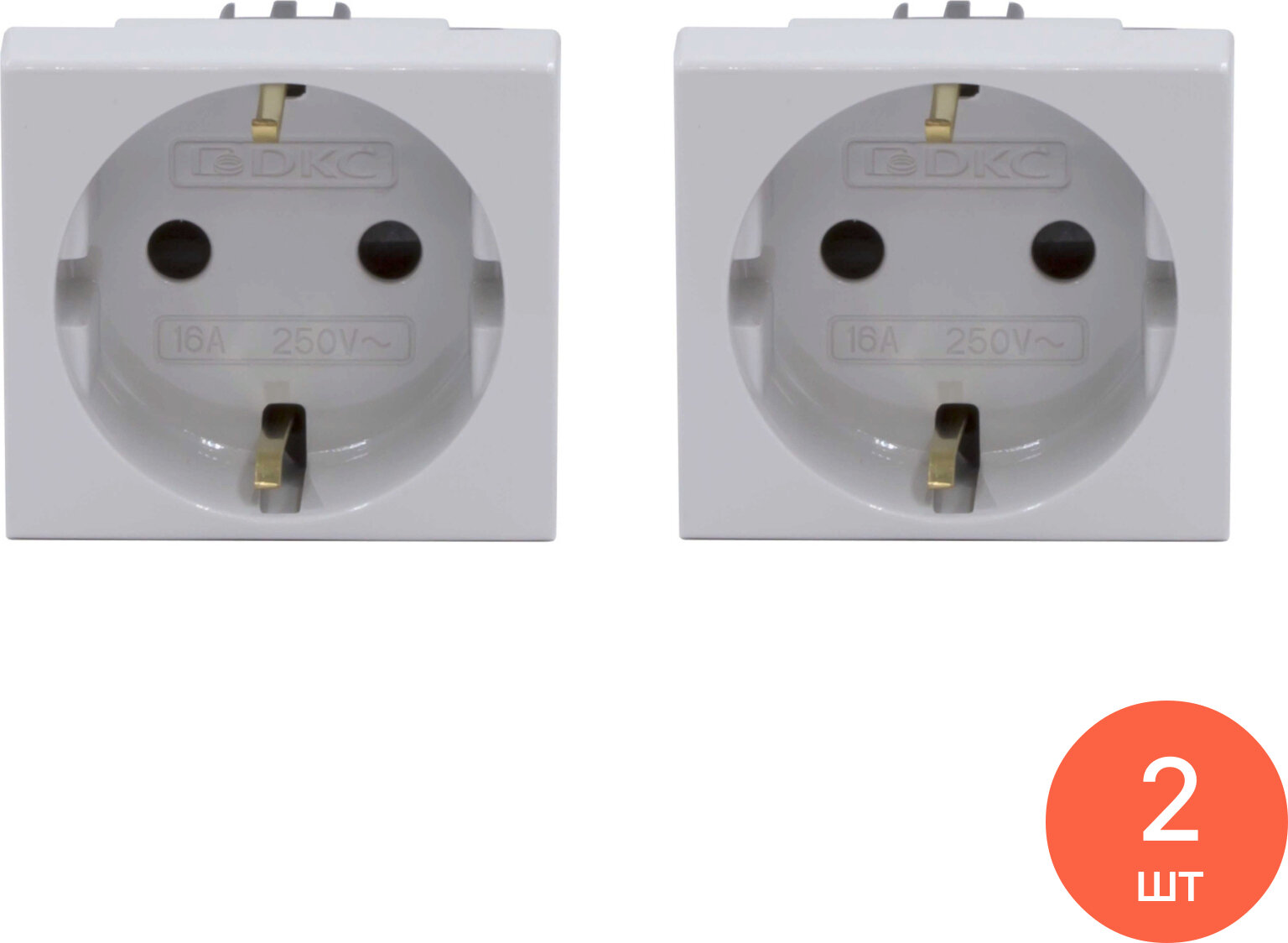 Розетка силовая штепсельная DKC / ДКС Viva 2Р+Е, 2 модуля, серая со шторками 45025 / электрооборудование (комплект из 2 шт)