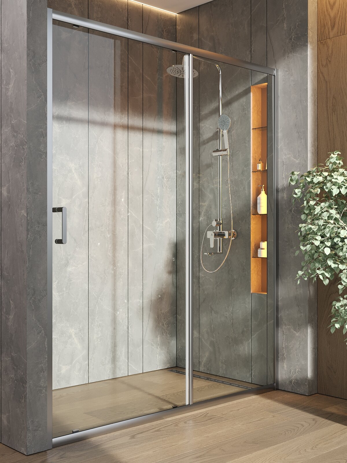 Душевое ограждение с раздвижной дверкой и профилем Orange E02-160tcr, хром