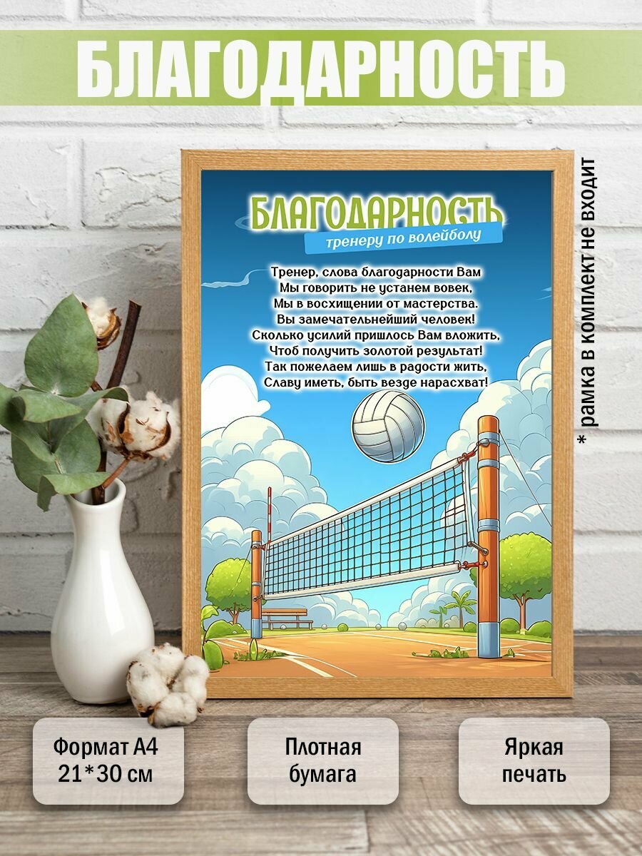 Благодарность тренеру по волейболу