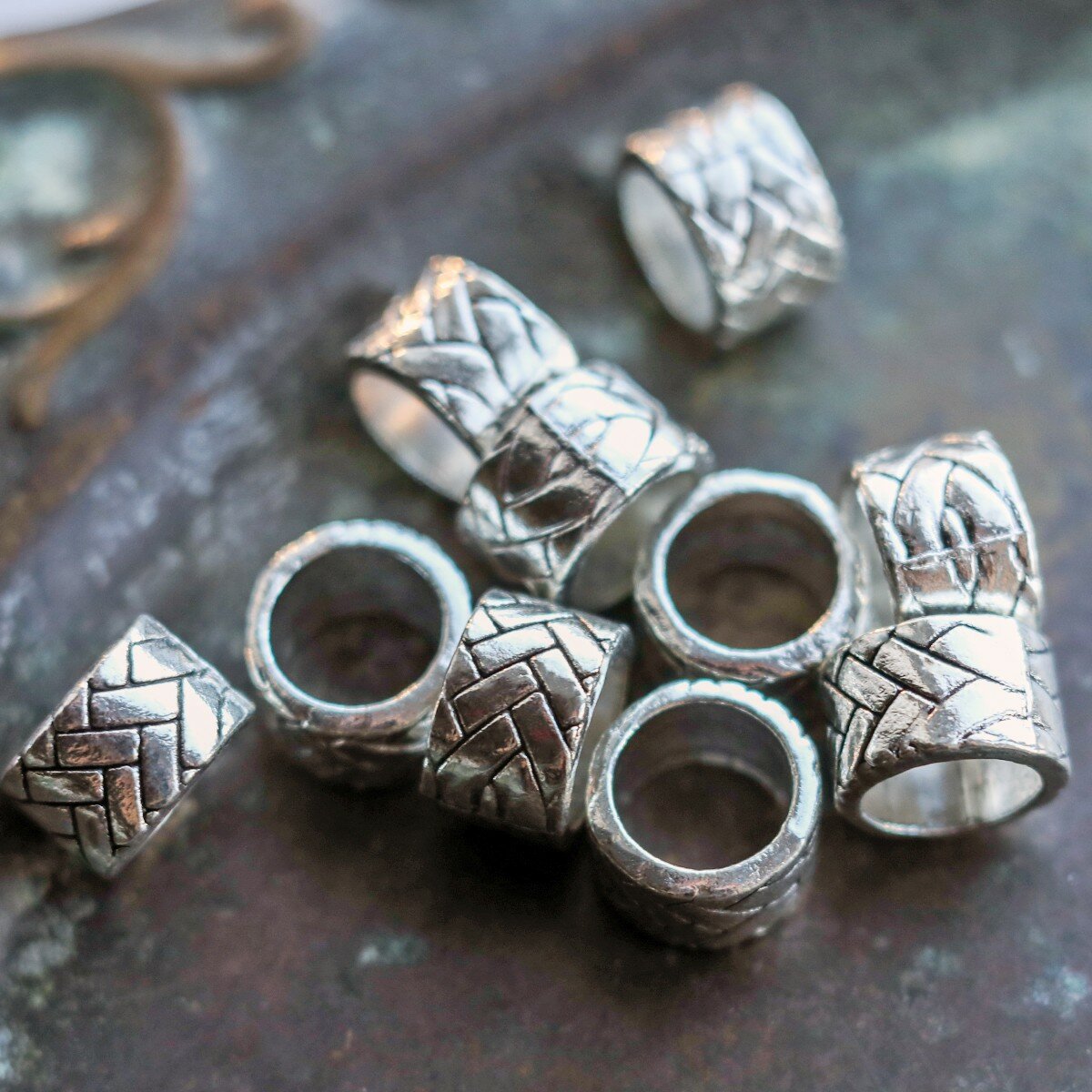 Евробусины 5 шт./ Металлические бусины с большим отверстием, размер 13x8 мм, цвет античное серебро