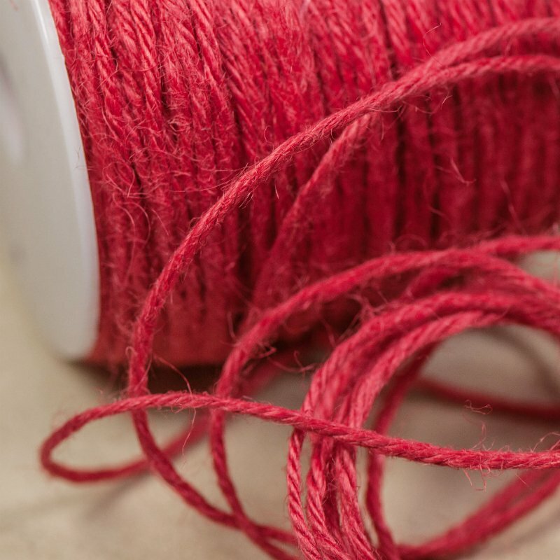 Шнур из растительного волокна 2 мм 25 метров (джут, бечевка, шнур веревка для подарочной упаковки и рукоделия), цвет красный