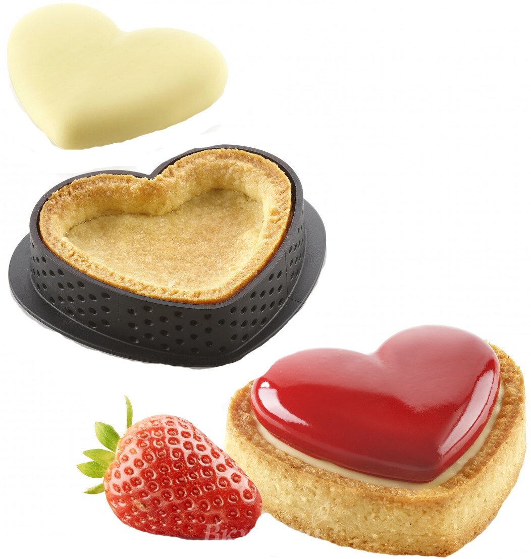 Силиконовая форма+кольца Тарт сердце 8х7 см. Kit Tarte Ring Amore80 (Набор из 1 шт.)
