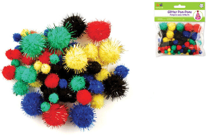 Набор разноцветных помпонов с блестками ассорти (75 шт.)