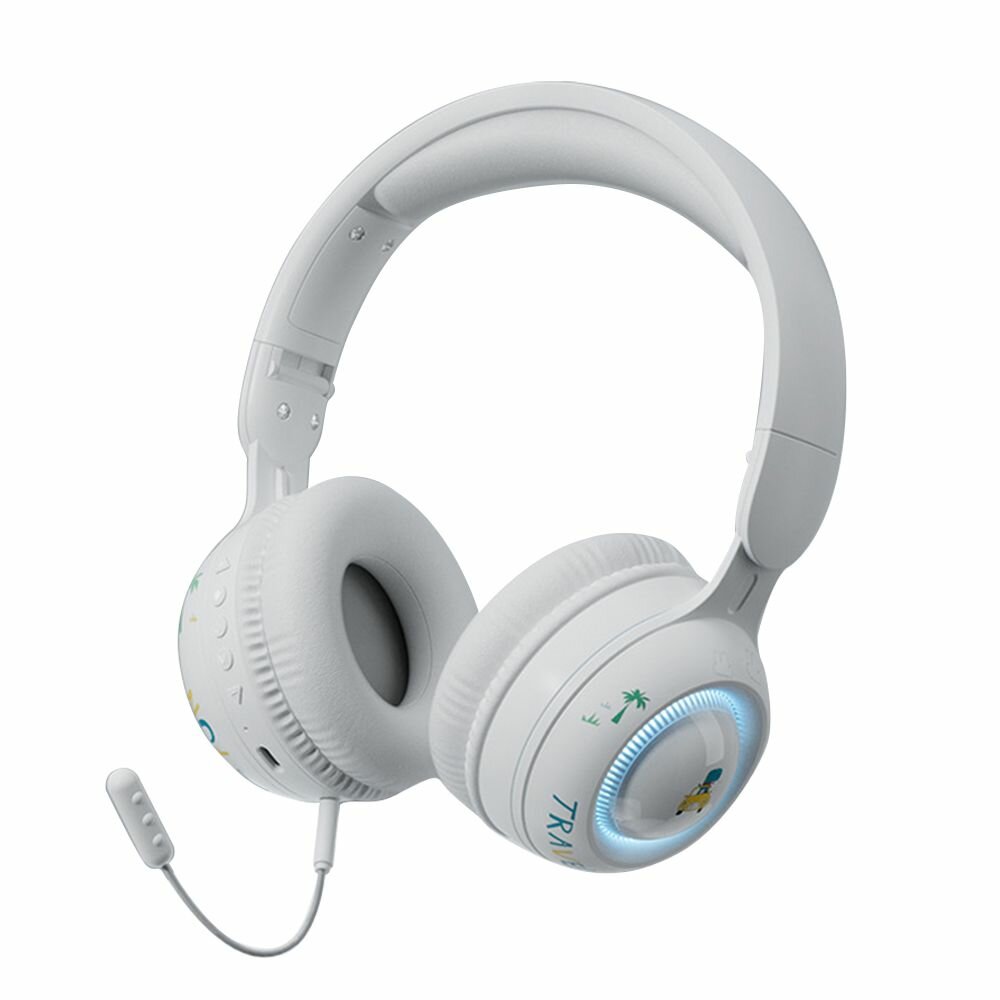 Наушники беспроводные детские KE-21 светящиеся со съемным HD микрофоном, белые