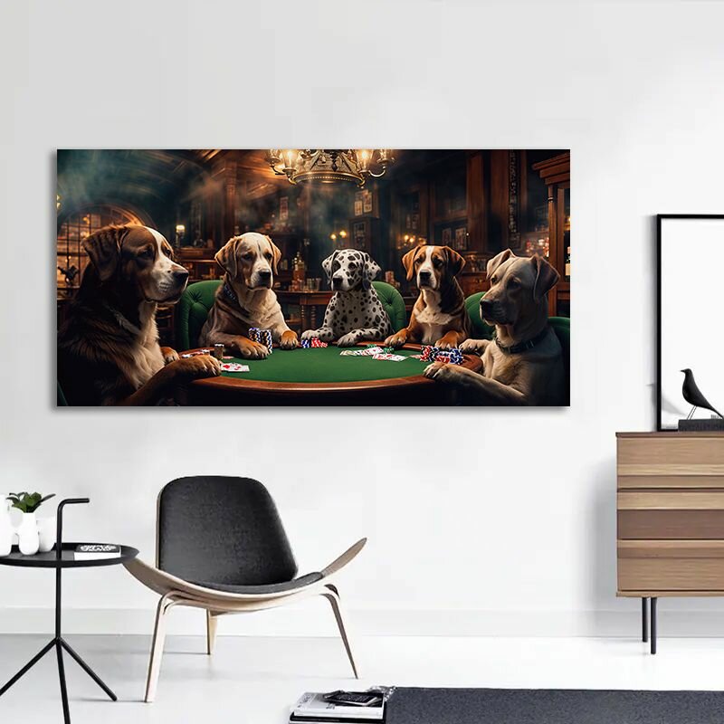 Картина ВсеКартины. тут "Собаки играют в покер", холст, на подрамнике, 80x40 см