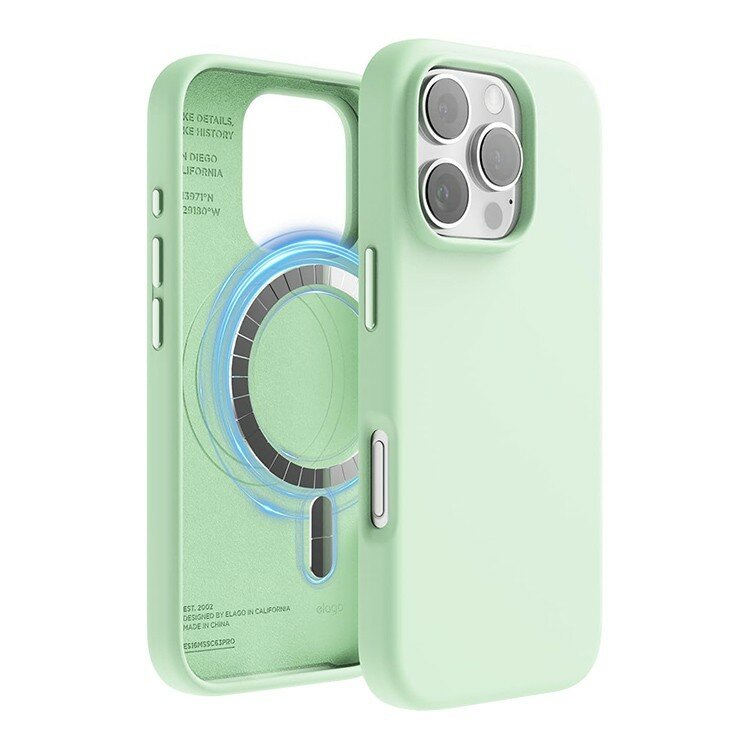 Elago силиконовый чехол для iPhone 16 Pro, Soft silicone (Liquid) Soft Mint (MagSafe)