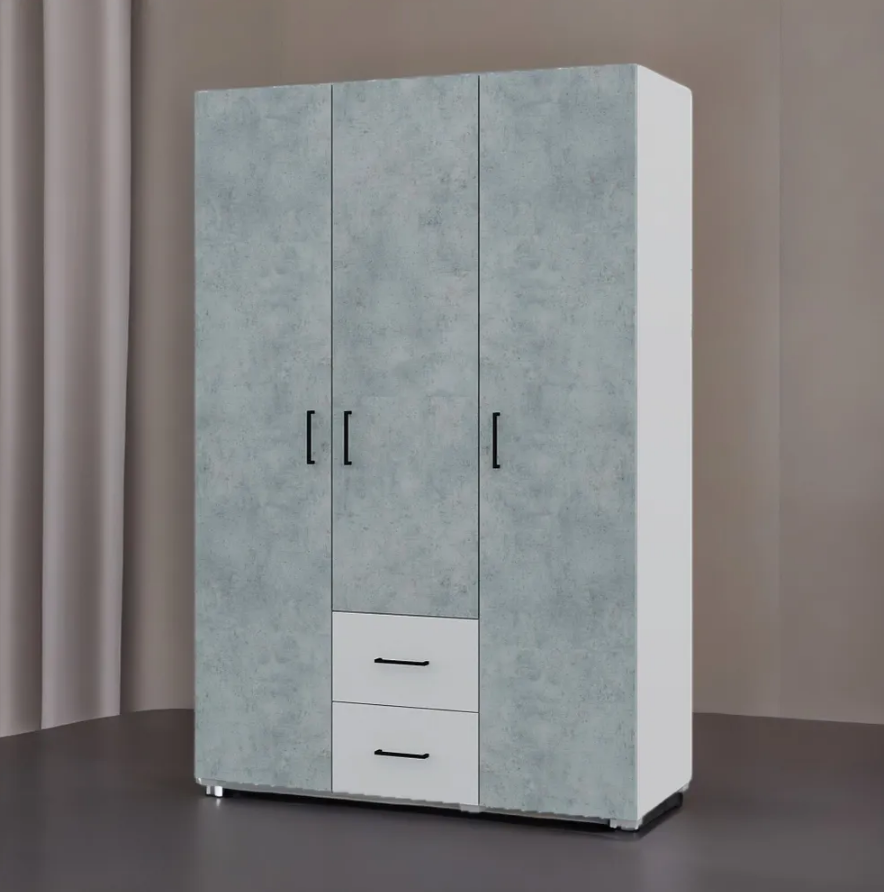 Шкаф "VICTOR" Белый/Бетон трехстворчатый 2 ящика 1200 х 1824 х 510 мм. Горизонт